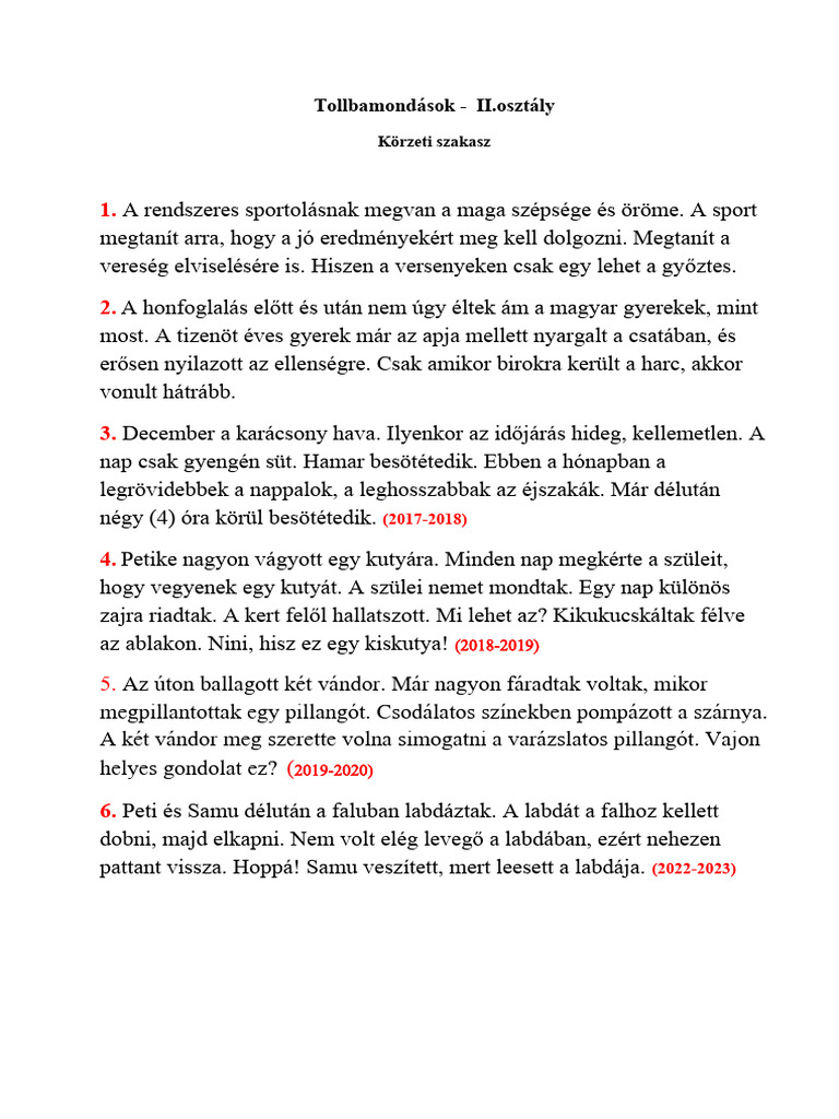 Tollbamondások II.o.körzeti Helyesírási Verseny | PDF