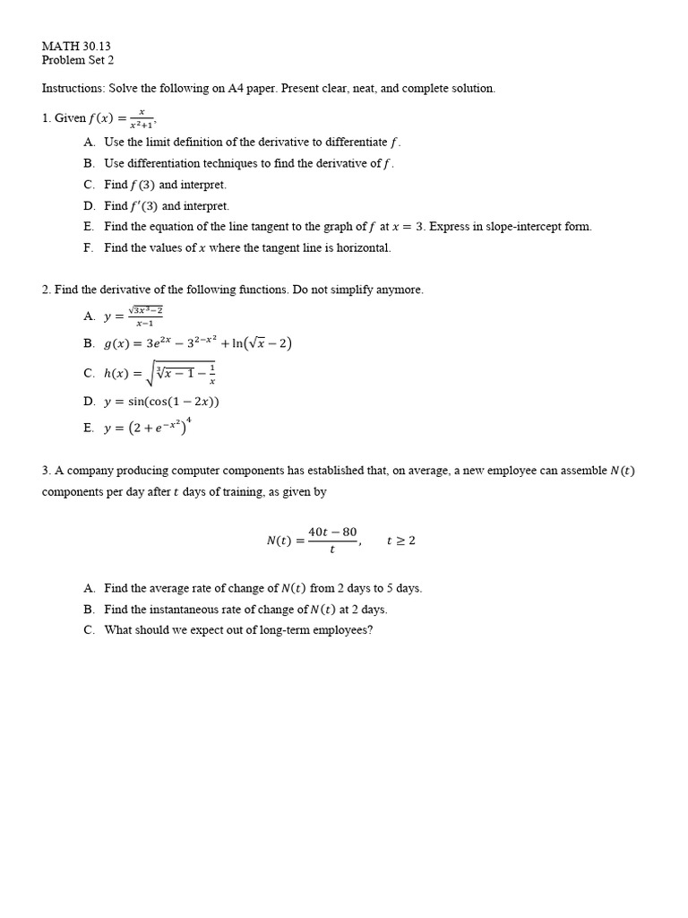 MATH 30.13 Problem Set 2 | PDF
