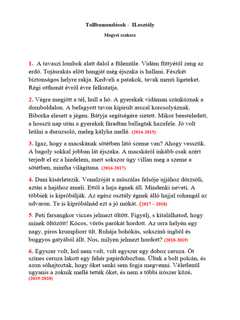 Tollbamondások II.o. Megyei - Helyesírási Verseny | PDF