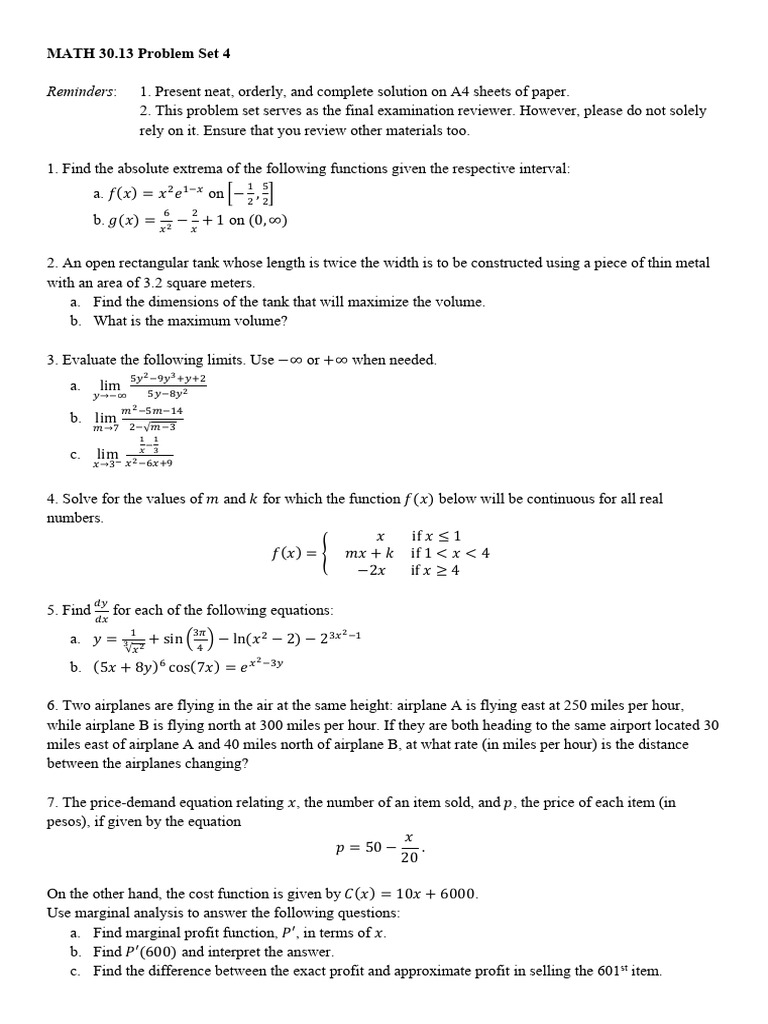 MATH 30.13 Problem Set 4 (Answer Key) - 3 | PDF | Algorithms | Applied Mathematics