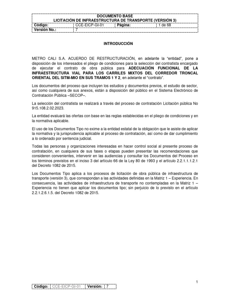 Documento Base o Tipo (Proyecto Pliego de Condiciones) | PDF