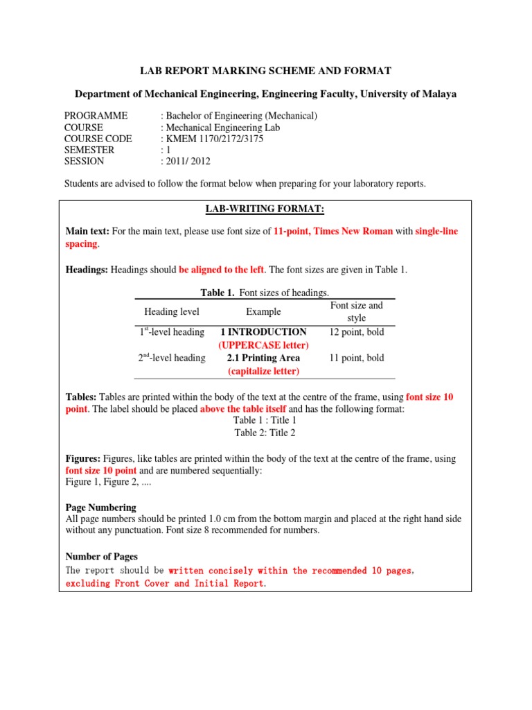 Lab Report Marking Scheme KMEM2172 | PDF | Physics | Applied And ...