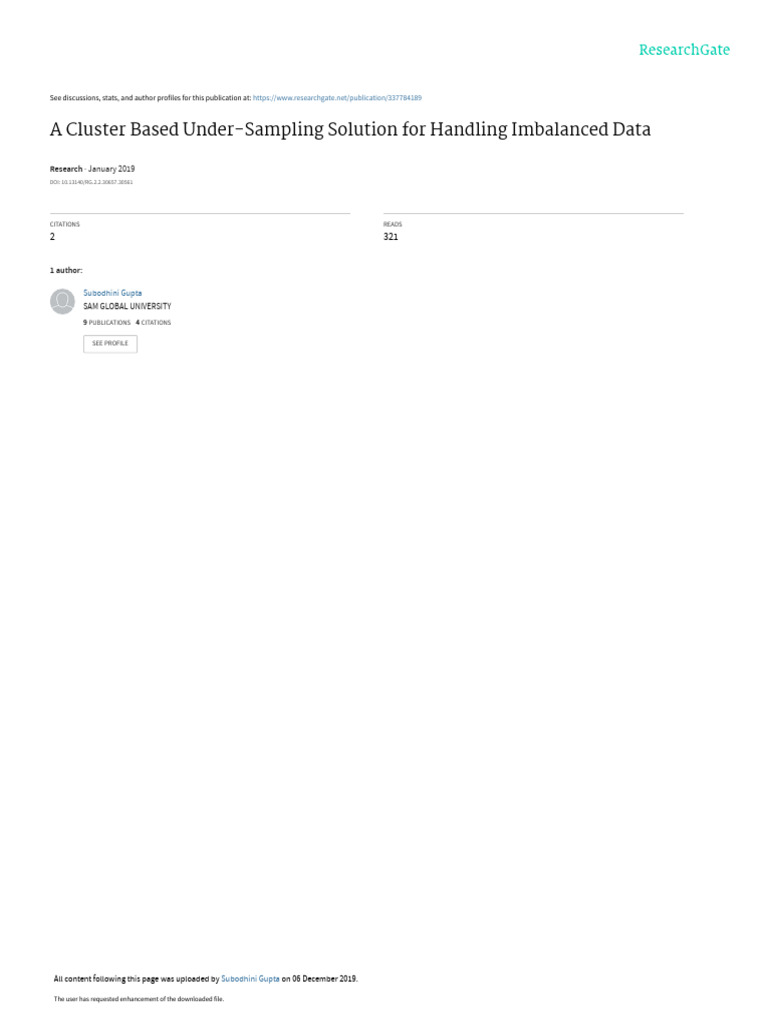 Cluster-Based Solution for Imbalanced Data | PDF | Cluster Analysis | Support Vector Machine