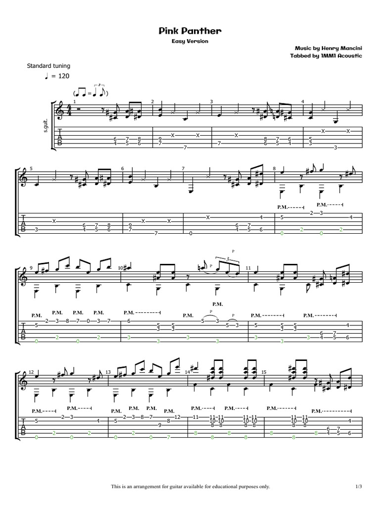 (Henry Mancini) Pink Panther TAB NOT | PDF | Guitar Family Instruments ...