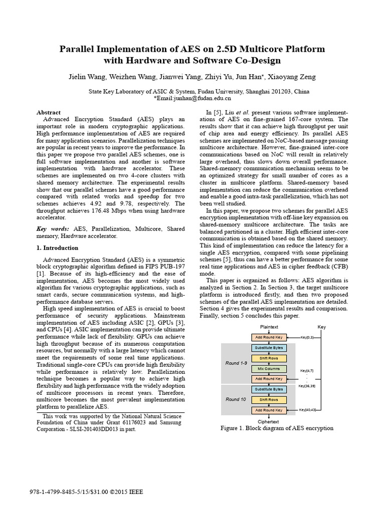 Parallel Implementation of AES On 2.5D Multicore Platform | PDF | Multi Core Processor ...