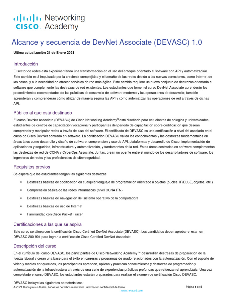DEVASC v1 Scope and Sequence | PDF | Software | Ingeniería de software