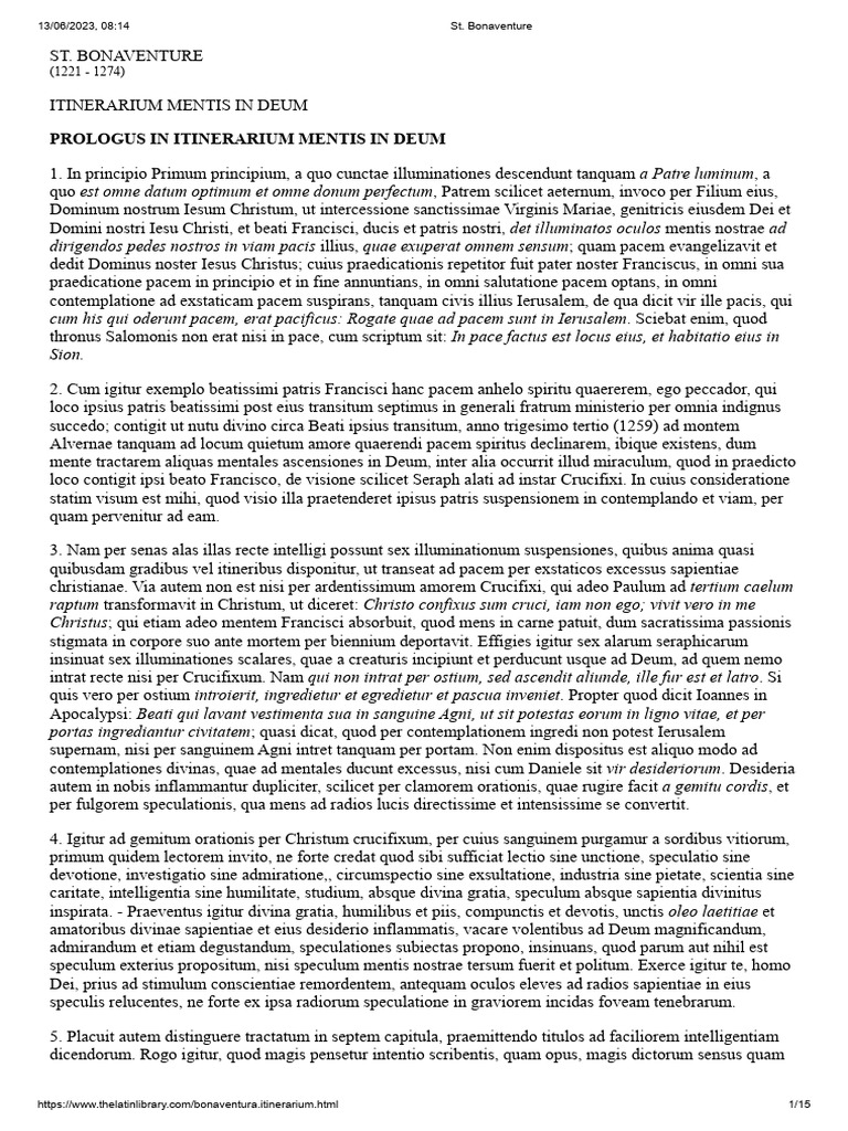 Itinerarium Mentis in Deum - S. Boaventura | PDF