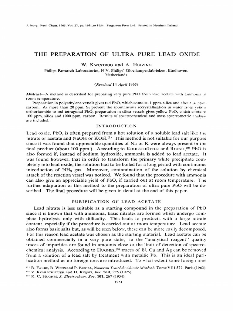 The Preparation of Ultra Pure Lead Oxide | PDF | Cooking, Food & Wine ...