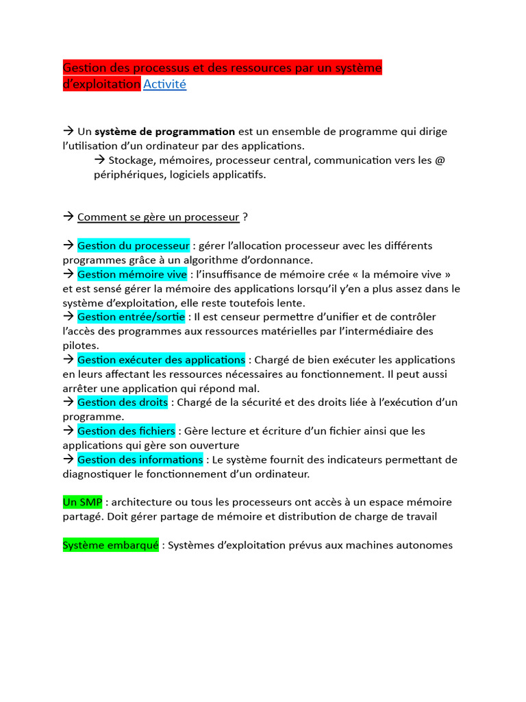 Gestion des processus en système d'exploitation | PDF | Système d ...
