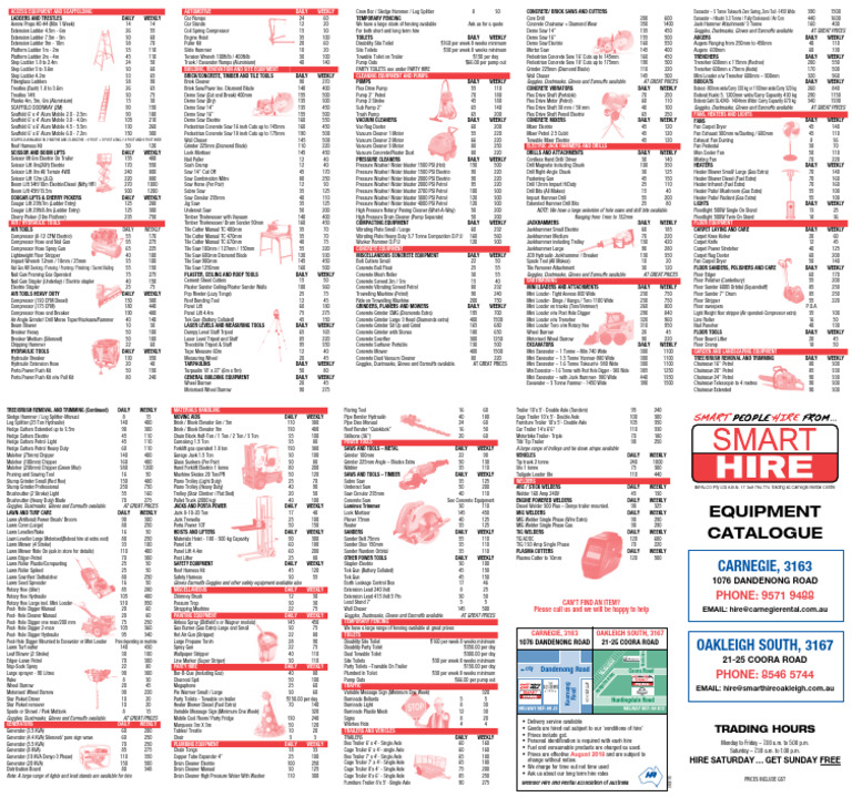 Smart Hire Price List 2018 | PDF | Drill | Vacuum Cleaner