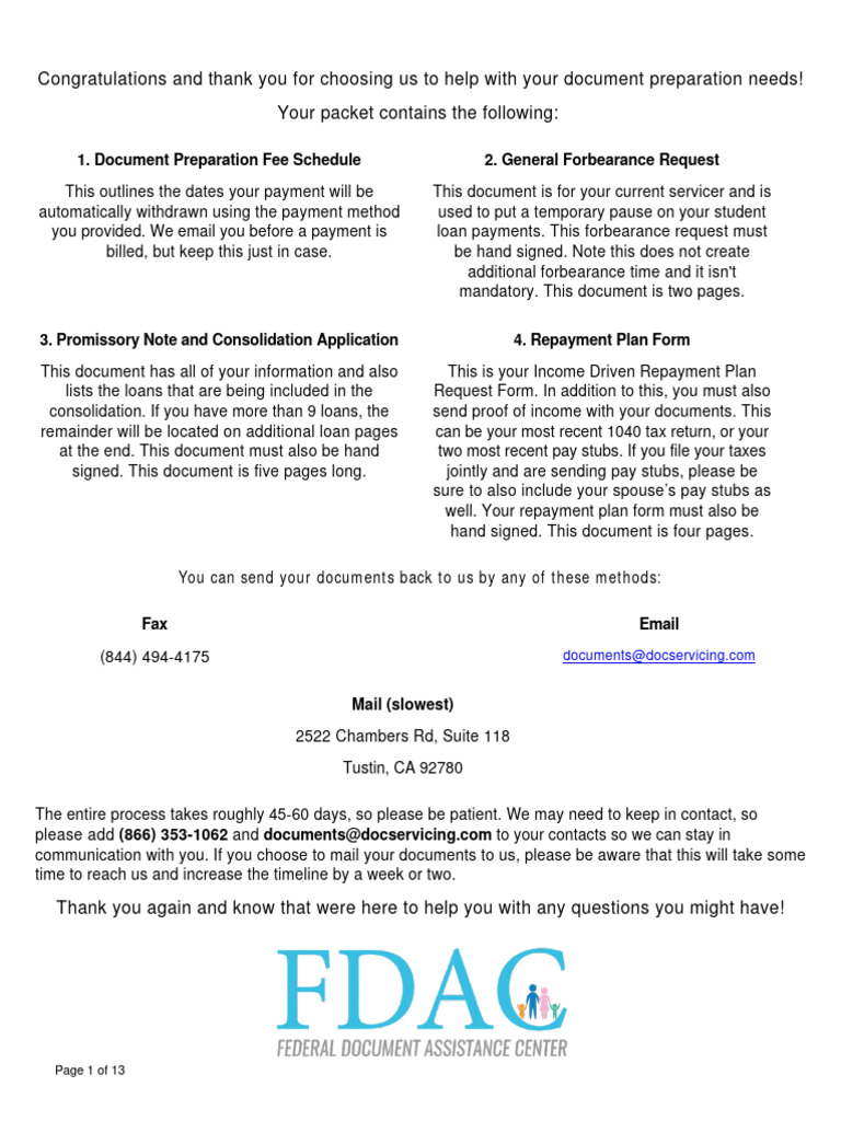 1.5 FDAC Welcome Letter (IDR) - Elizabeth Mota | PDF | Forbearance ...