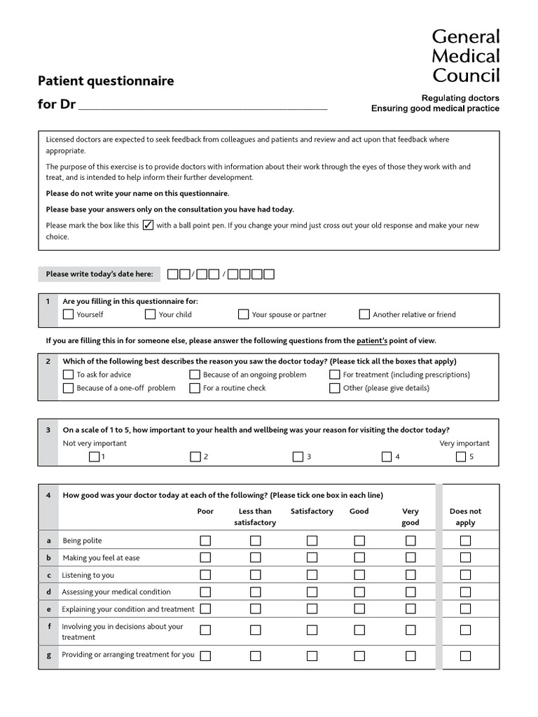 GMC Patient - Questionnaire PDF - 48210488 | PDF | Health Sciences | Public Services