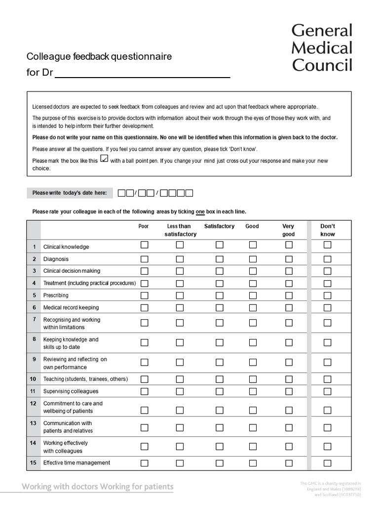 GMC Colleague-Questionnaire | PDF