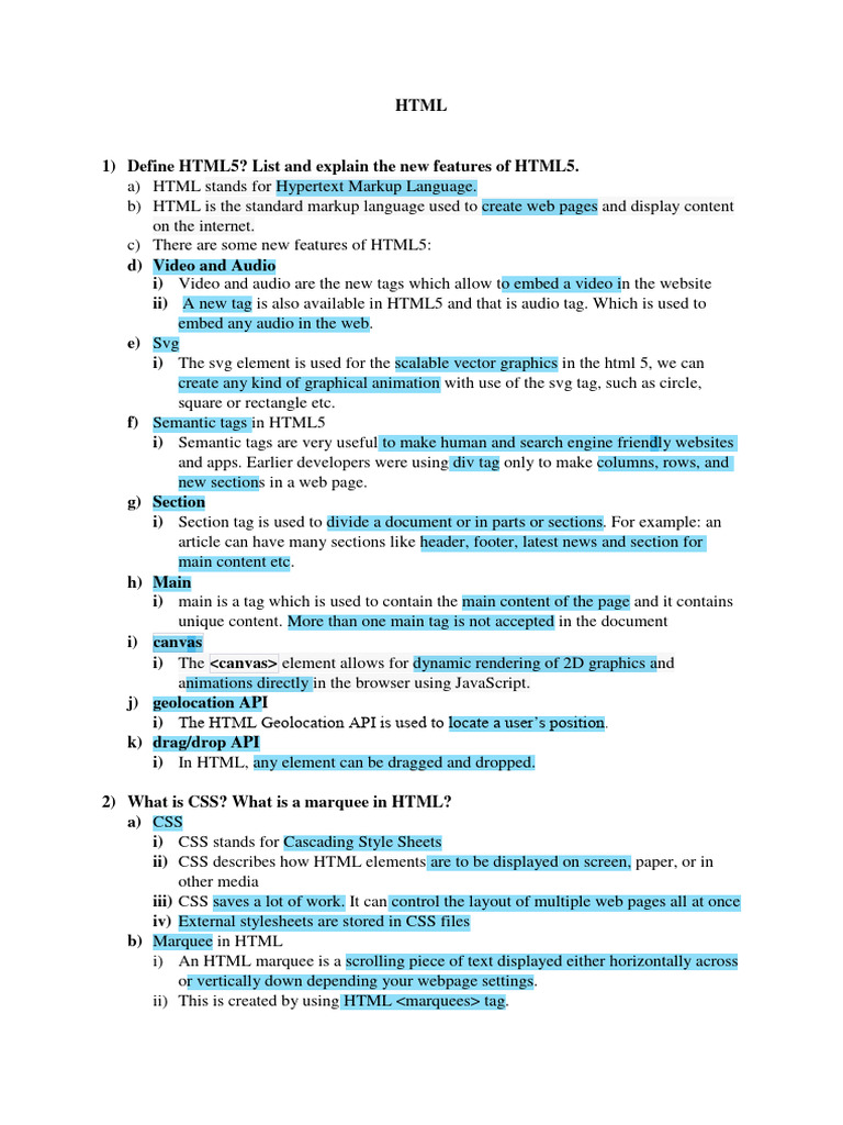 HTML Question Bank | PDF | Html Element | Html
