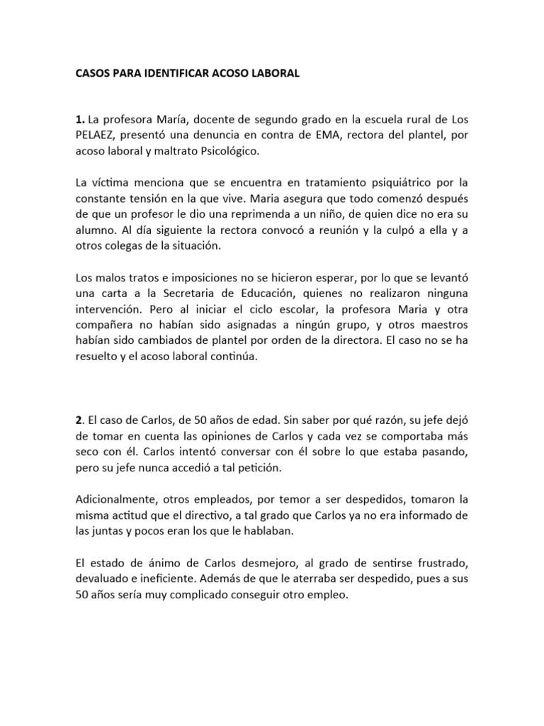 Casos para Identificar Acoso Laboral | PDF