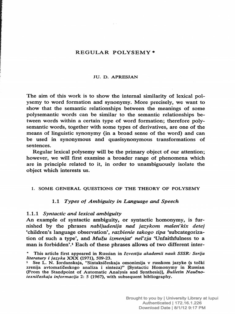 Lexical Polysemy and Synonymy | PDF | Language Arts & Discipline
