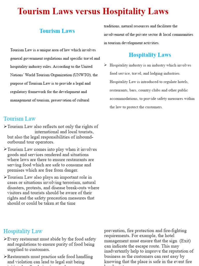 Tourism Law VS Hospitality Law | PDF | Tourism | Procedural Law