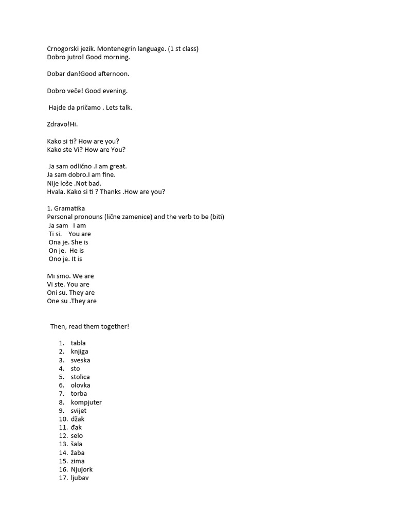 Basic Montenegrin Language Guide | PDF | Grammatical Gender ...