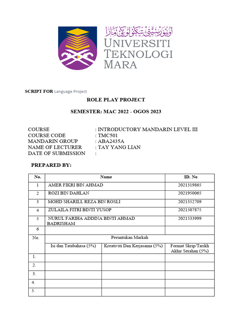 TMC 501 (Mandrin Level 3) Role Play Script | PDF