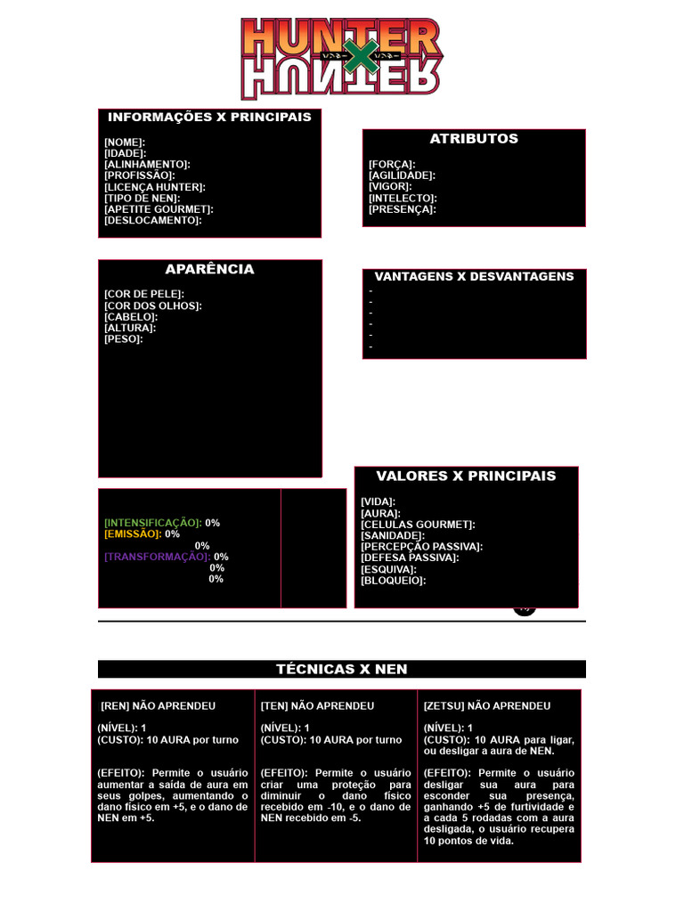 CARTEIRA HUNTER Ficha Vazia | PDF