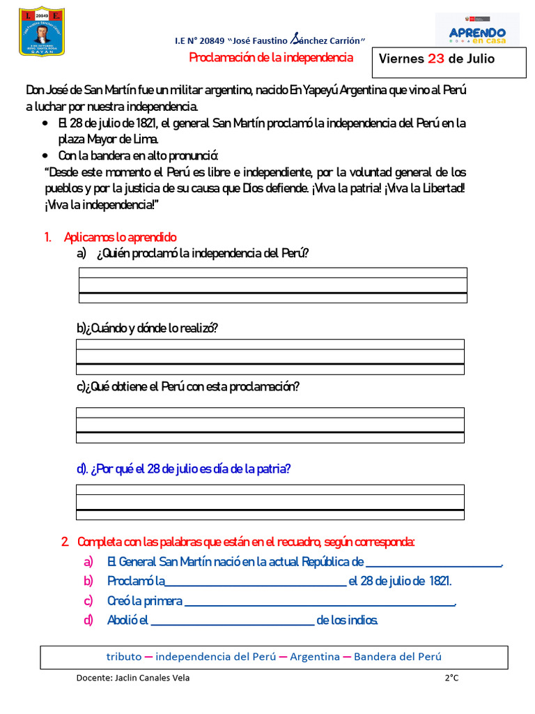 23 de Julio Proclamacion de La Independecia | PDF | Política | Viajes y ...