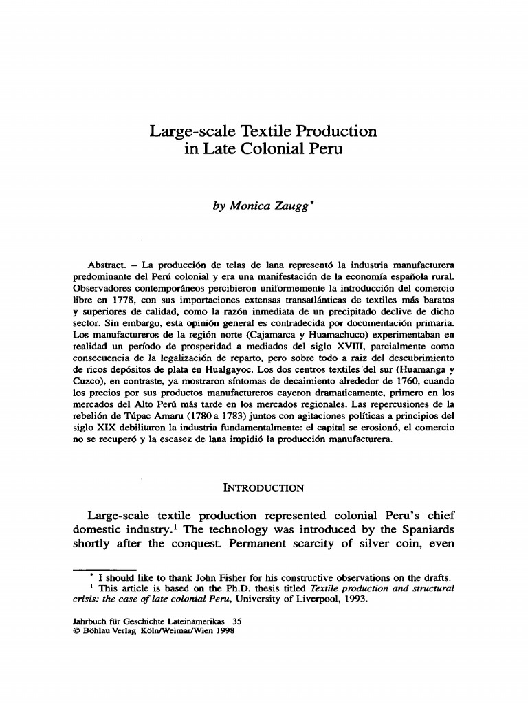 Textile Production in colonial Peru | PDF