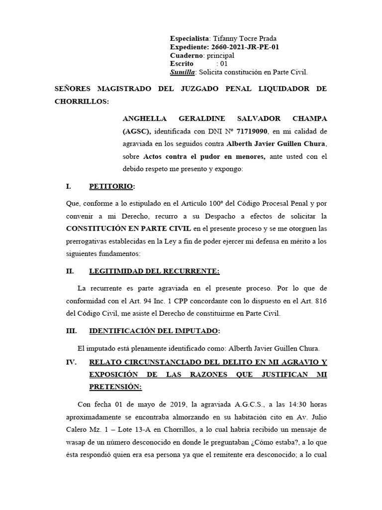 Solcita Constitucion en Parte Civil - Chorrillos | PDF | Ley Pública ...
