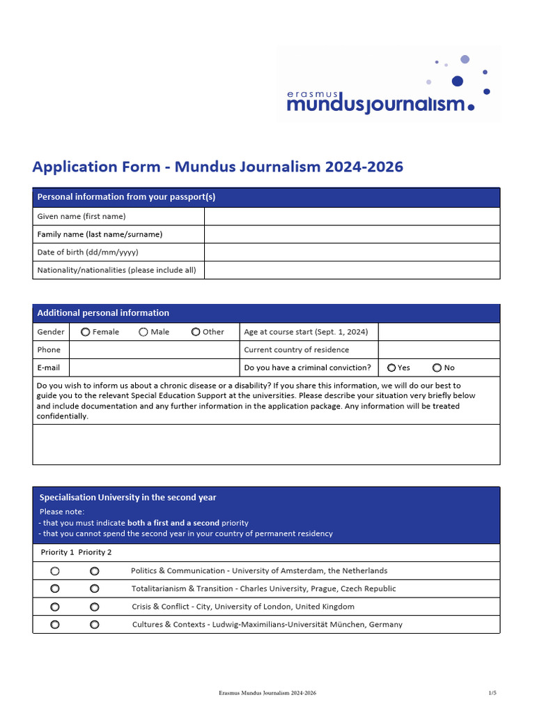 Application Form Mundus Journalism 2024-2026 | PDF | Master's Degree ...