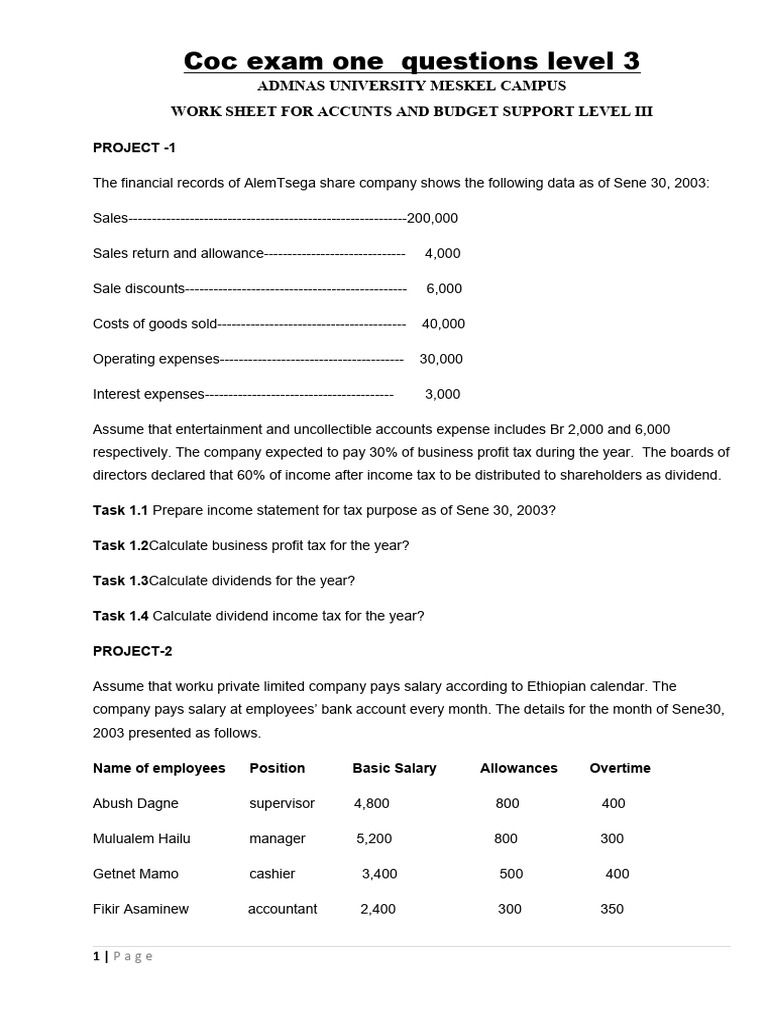 3 Calcul Coc Level III - 2 (Yetesera) | Download Free PDF | Dividend ...