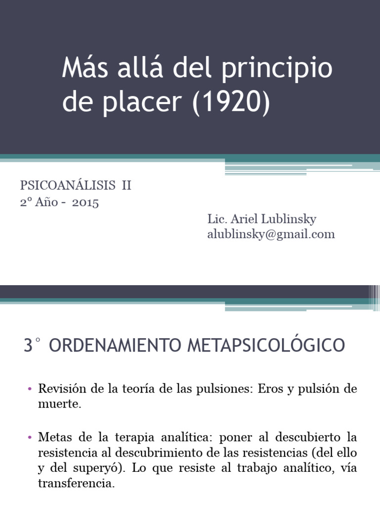 Más Allá Del Principio de Placer (1920) | PDF | Carné de identidad | Psicoanálisis