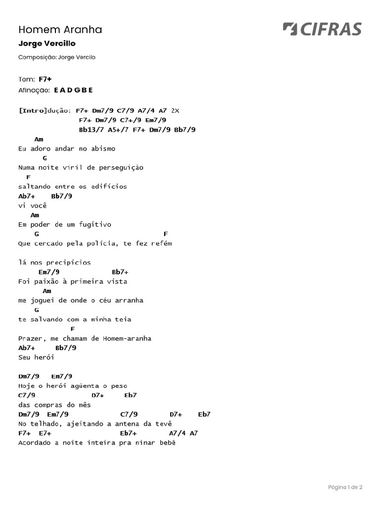 CIFRAS Cifra Jorge-Vercillo Homem-Aranha | PDF