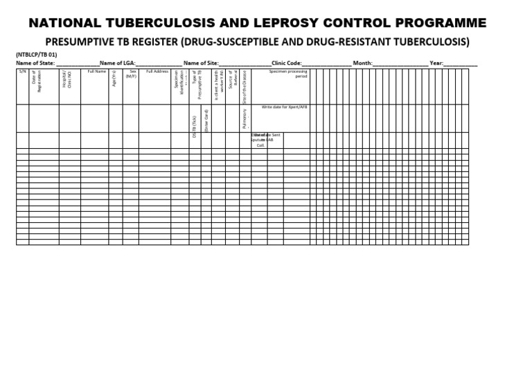 TB & Leprosy Control Register Form | PDF