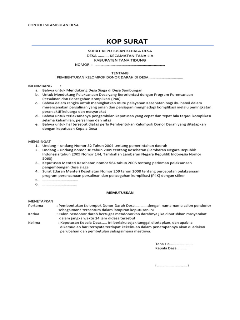 Contoh SK Donor Darah | PDF
