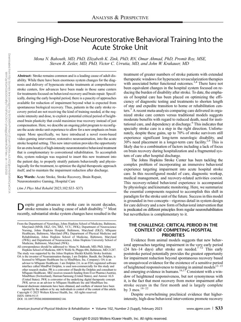 Bringing High Dose Neurorestorative Behavioral.7 | PDF | Stroke ...