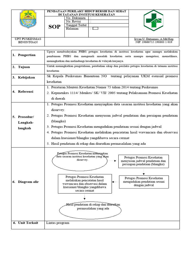 Sop Pendataan PHBS Di Tatanan Institusi Kesehatan | PDF