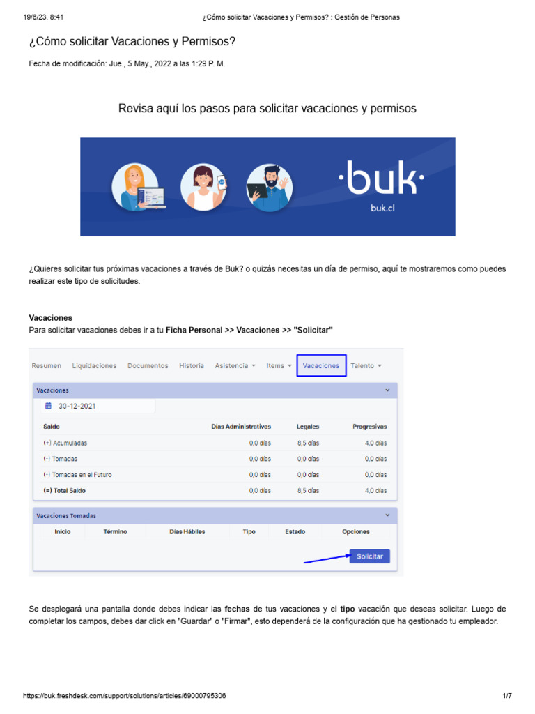 ¿Cómo solicitar Vacaciones y Permisos_ _ Gestión de Personas | PDF