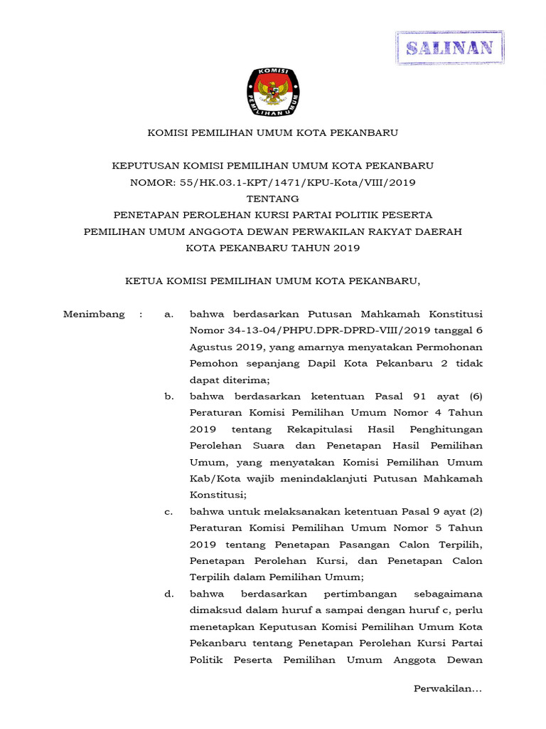 SK Kpu Kota Pekanbaru | PDF