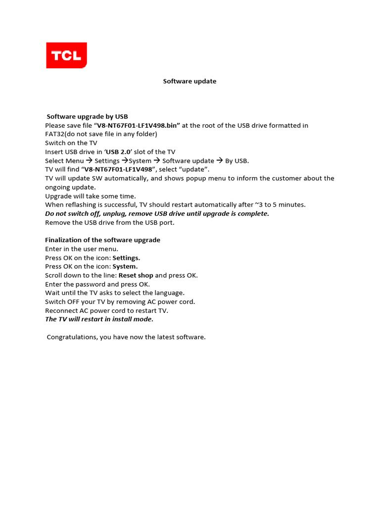 Software Update Procedure | PDF