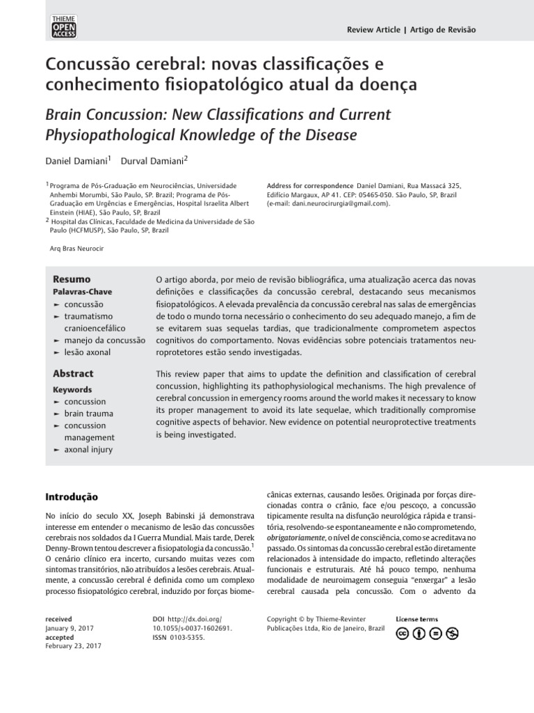 Concussao Cerebral Novas Classificacoes e Conhecim | PDF | Memória ...