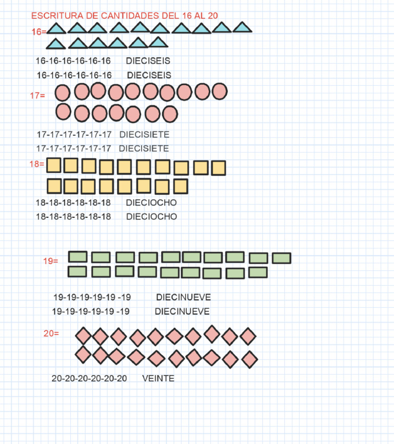 Los Numerales Del 16 Al 20 | PDF