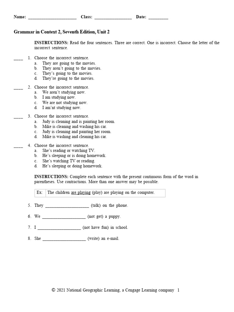 Grammar in Context 2 Ev Unit 2 | Download Free PDF | Question | Syntax