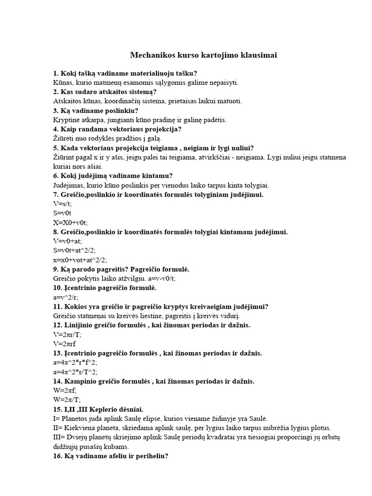 Mechanikos Kartojimo Kl. | PDF