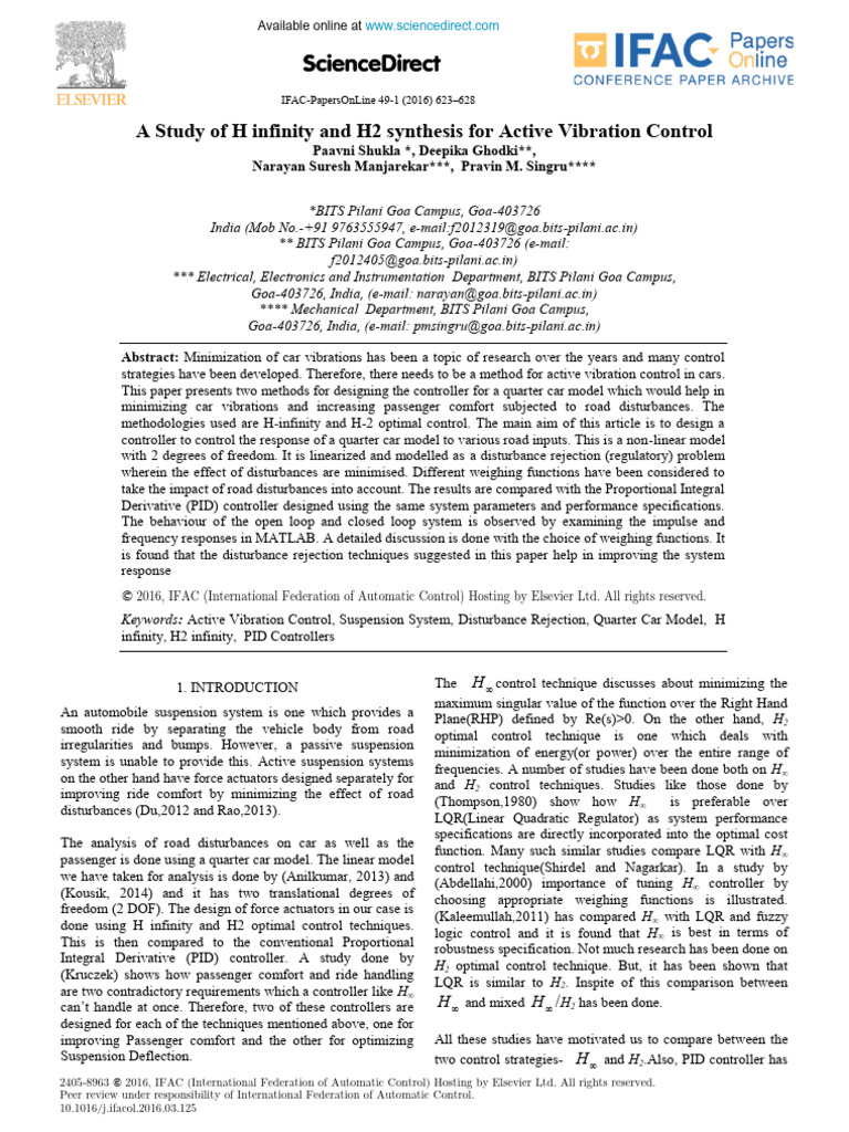 A Study of H Infinity and H2 Synthesis For Active Vibration Control ... A Study of H Infinity and H2 Synthesis For Active Vibration Control ...