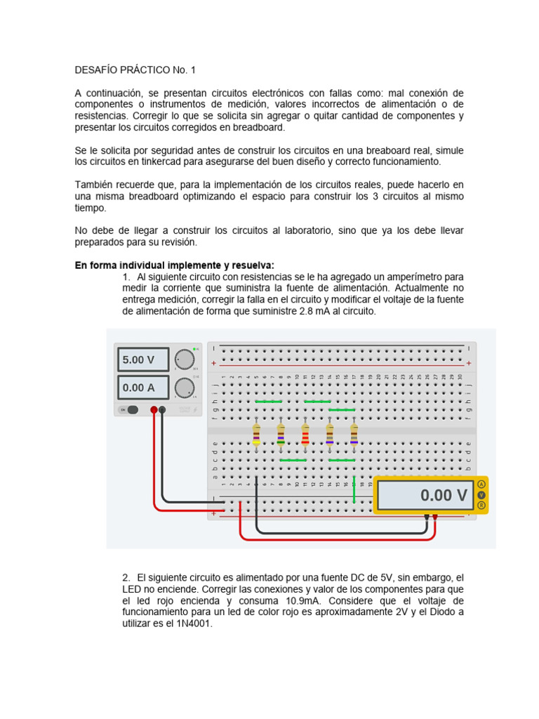 Desafío Práctica No. 1 | PDF | Diodo emisor de luz | Red eléctrica