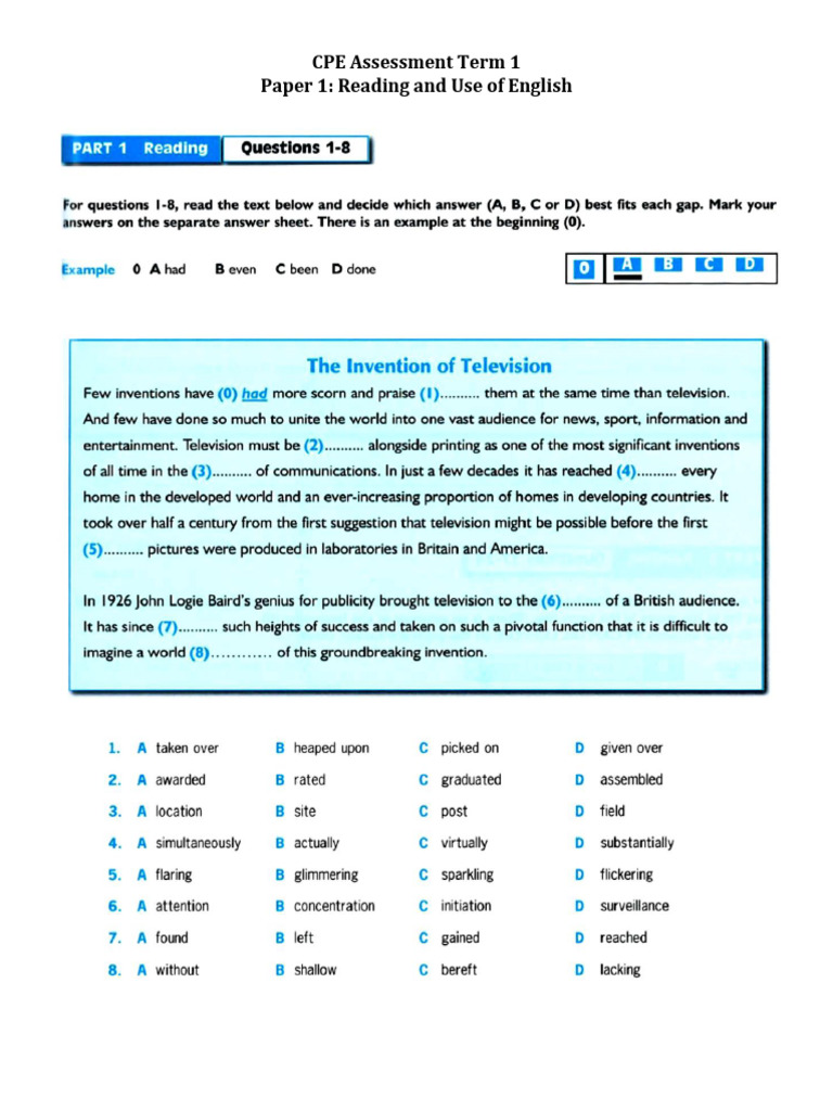 CPE (Term 1) Assessment Paper 1 - With Answers | PDF