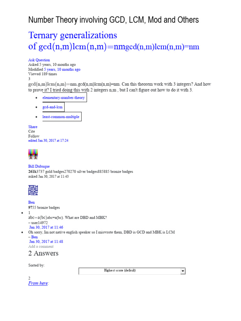 Number Theory Involving GCD, LCM, Mod | PDF | Algebra | Abstract Algebra