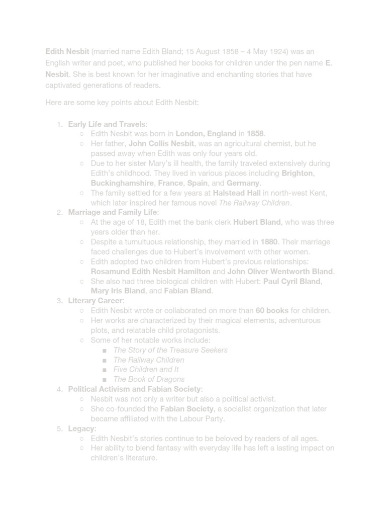 Edith Nesbit: Life and Legacy | PDF