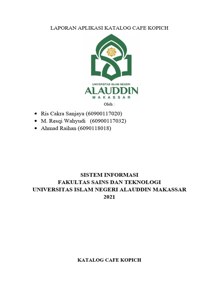 Laporan Aplikasi Katalog Cafe Kopich | PDF