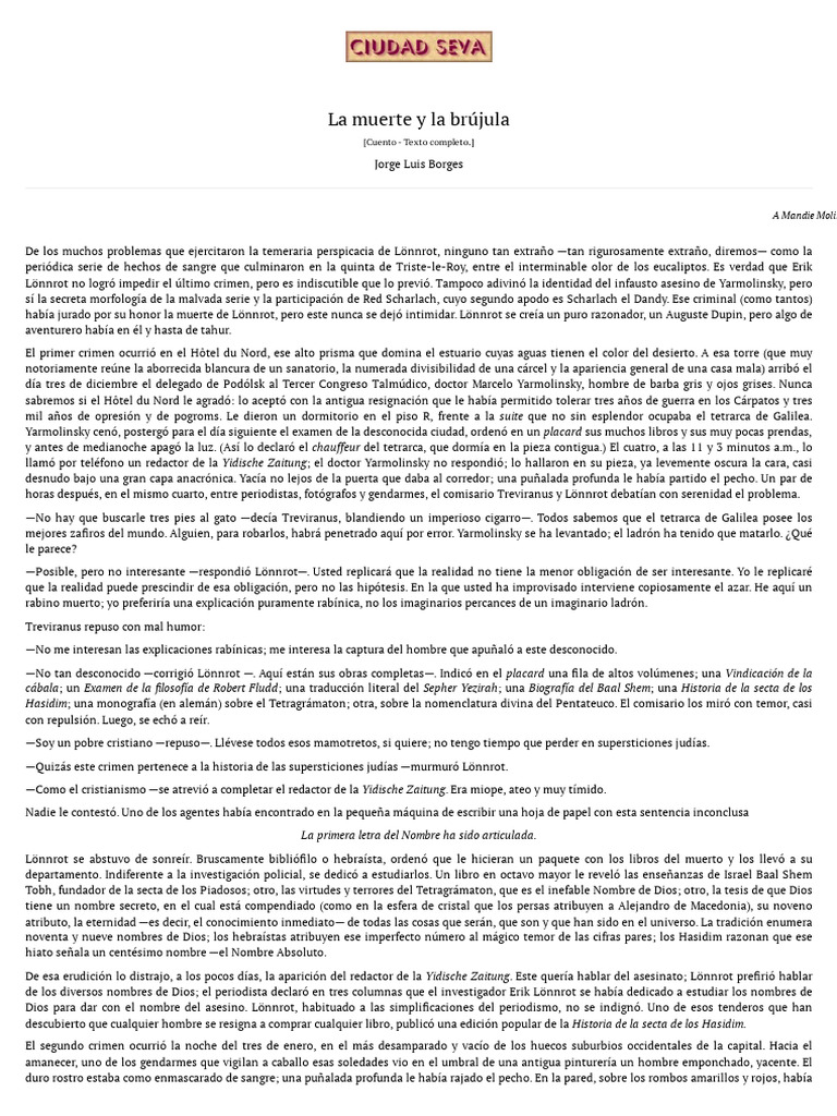 La Muerte y La Brújula - Jorge Luis Borges | PDF