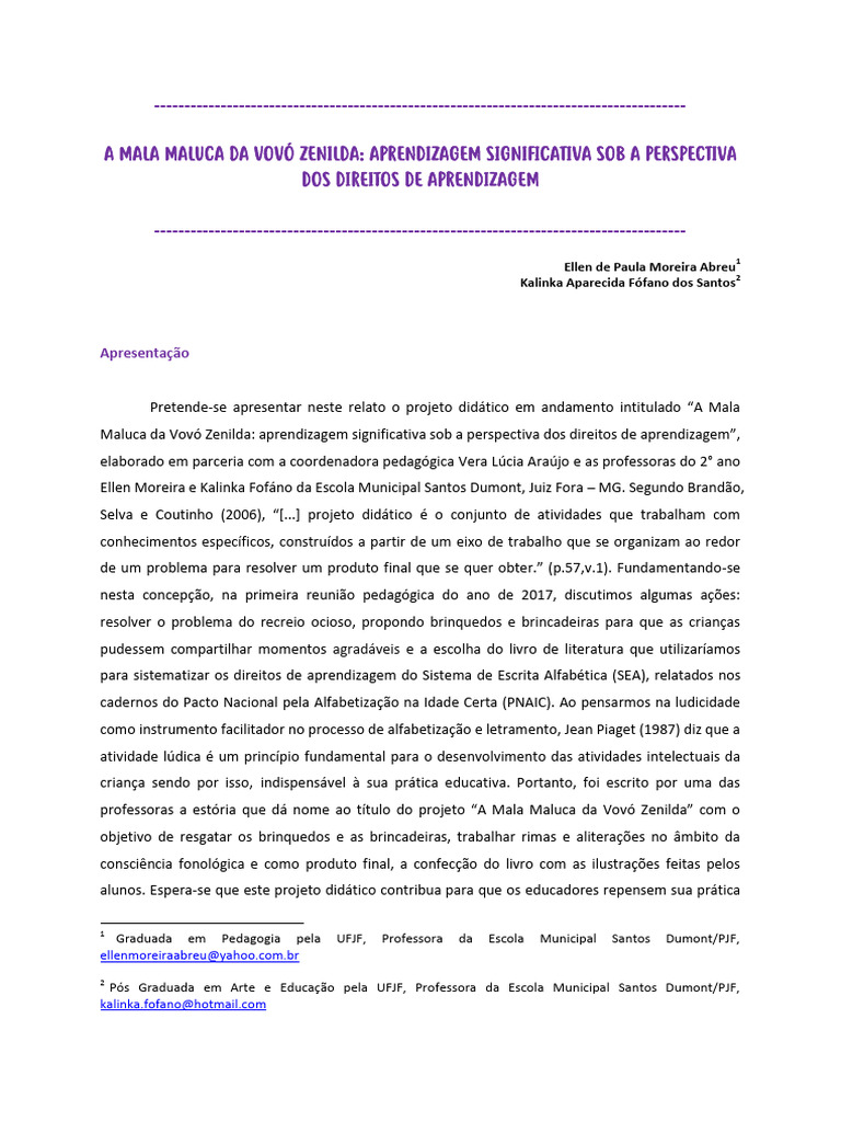 46 - A Mala Maluca Da Vovó Zenilda | PDF | Alfabetização | Pedagogia